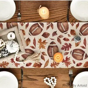 Dining | Fall Autumn Table Runner Pumpkin Football Maple Leaves Dining ...